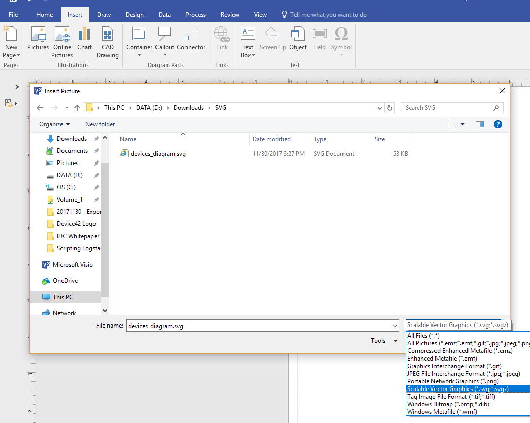 Import a Device42 Dependency or Topology Chart Into Visio